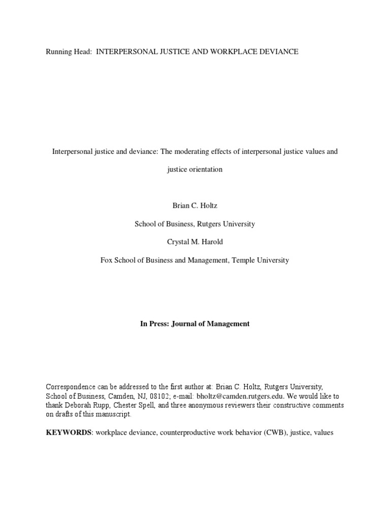 Interpersonal Justice and Deviance | Download Free PDF | Deviance ...