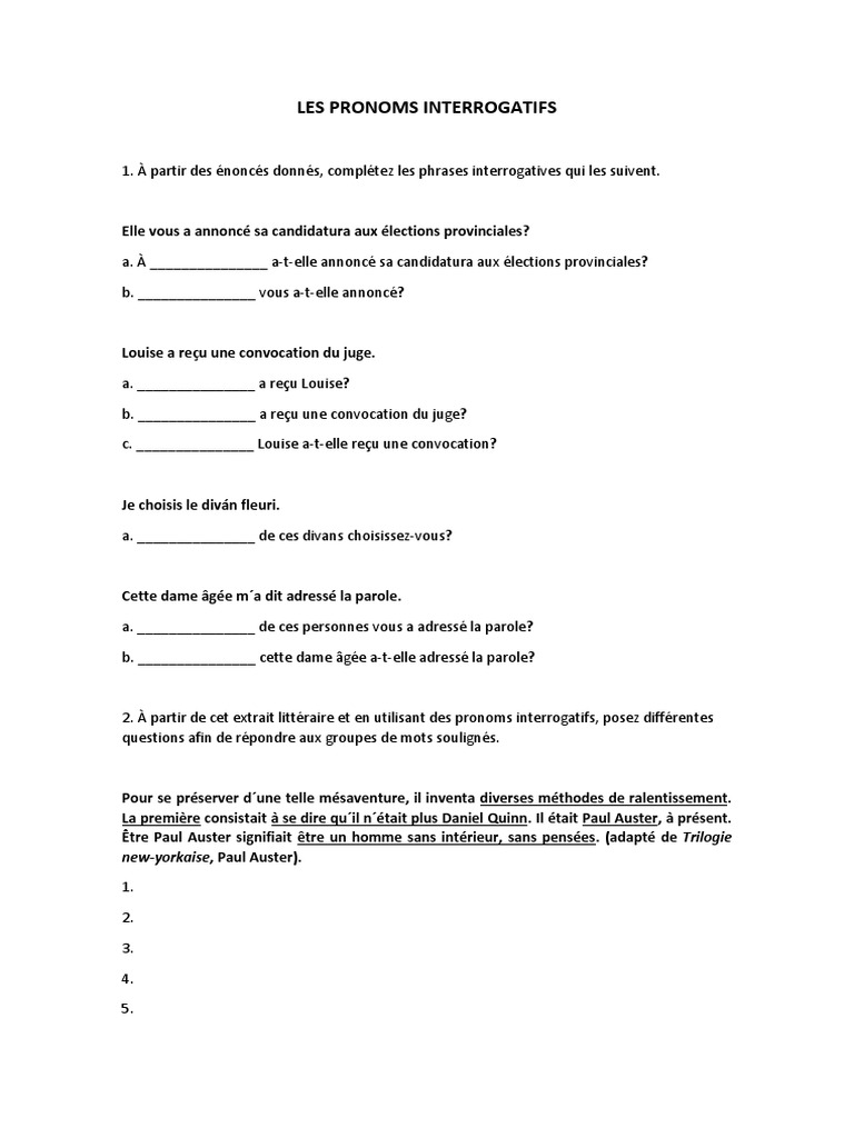 Les Pronoms Interrogatifs | PDF | Arts du langage et discipline