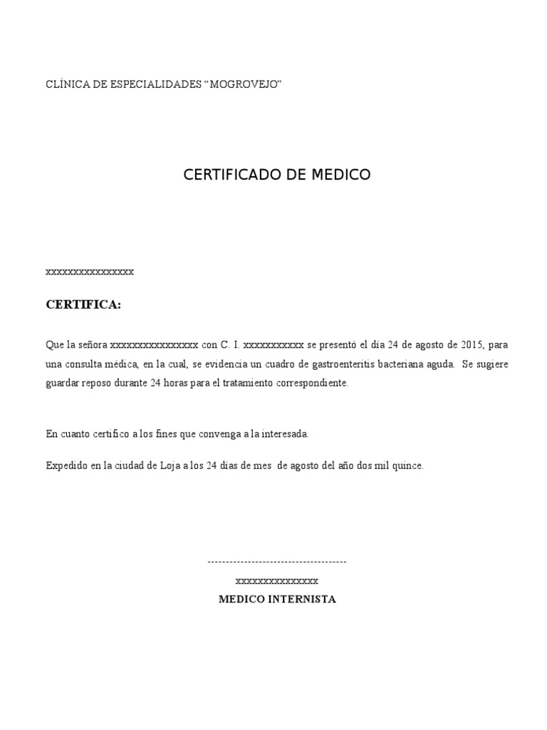 Modelo Certificado Médico | PDF | Especialidades Medicas | Medicina