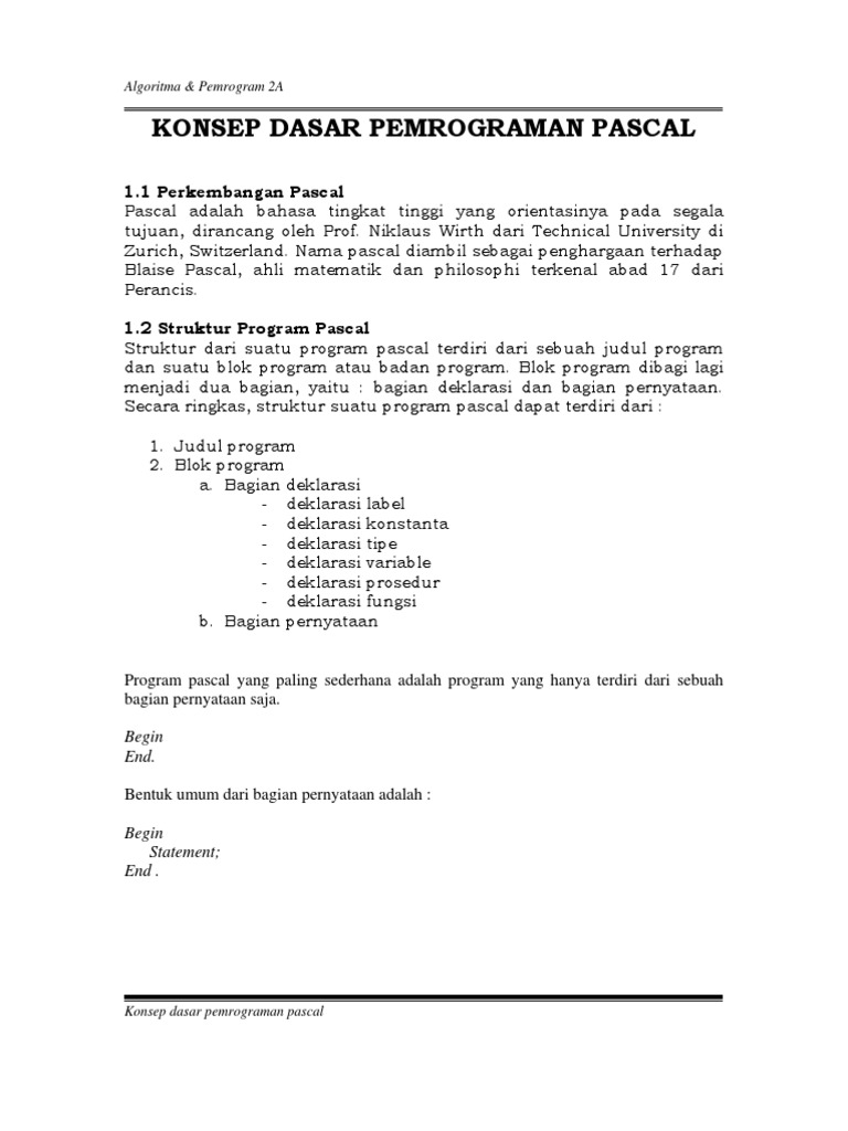 Konsep Dasar Pemrograman Pascal | PDF | Komputer | Teknologi & Rekayasa
