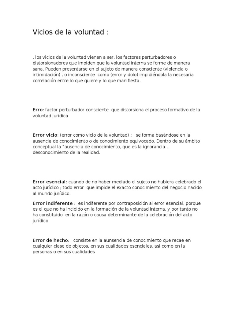 Vicios de La Voluntad | PDF | Intención (Derecho Penal) | Conocimiento