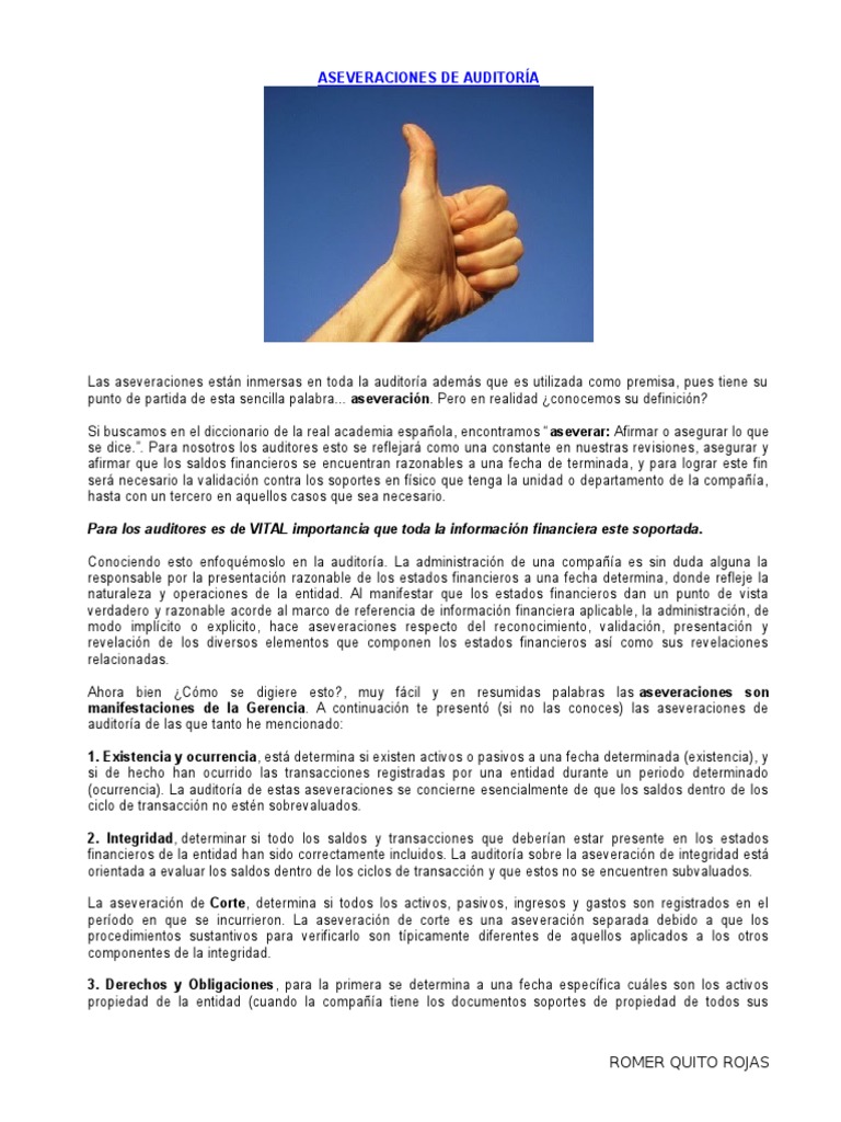 Aseveraciones de Auditoría | Auditoría financiera | Valoración empresarial