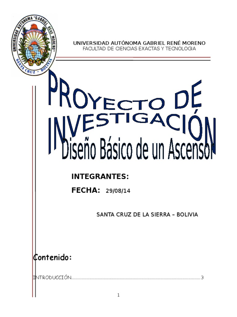 Proyecto de Investigación - Diseño Básico de Un Ascensor | PDF | Ascensor | Ingeniería mecánica
