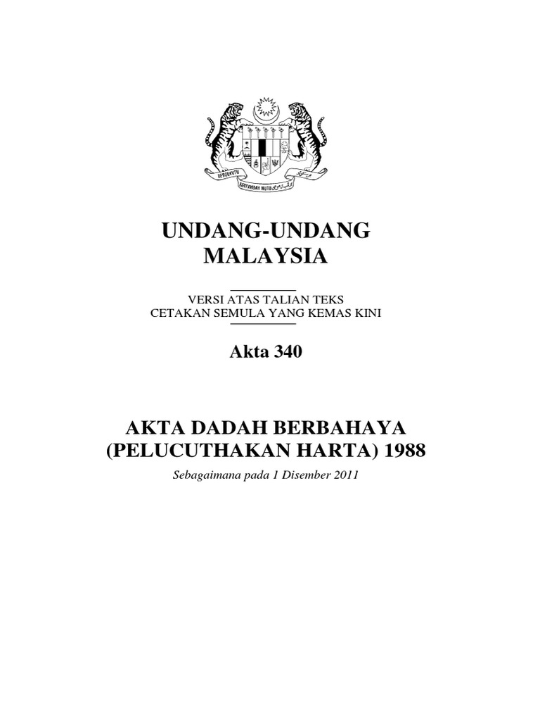 Akta 340 - Akta Dadah Berbahaya (Pelucuthakan Harta) 1988 | PDF