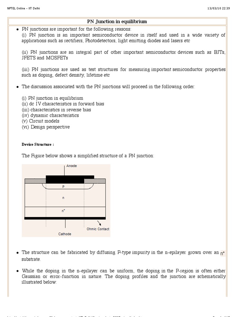 1 PN in Equilibrium | PDF | P–N Junction | Doping (Semiconductor)