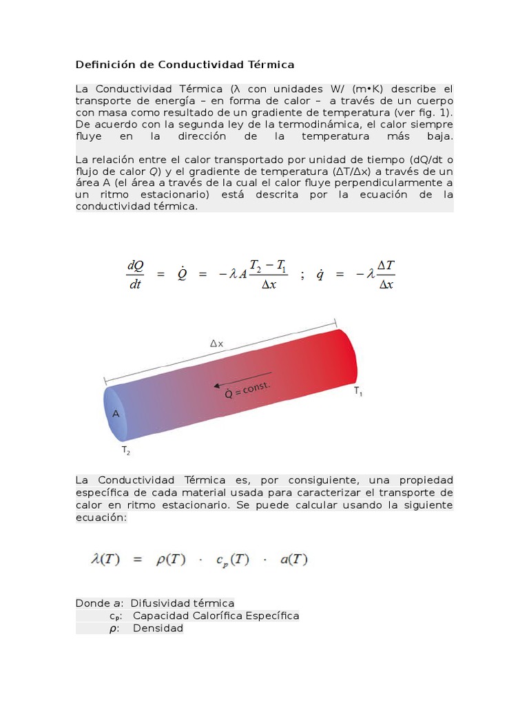La conductividad térmica es una propiedad de los materiales que valora ...