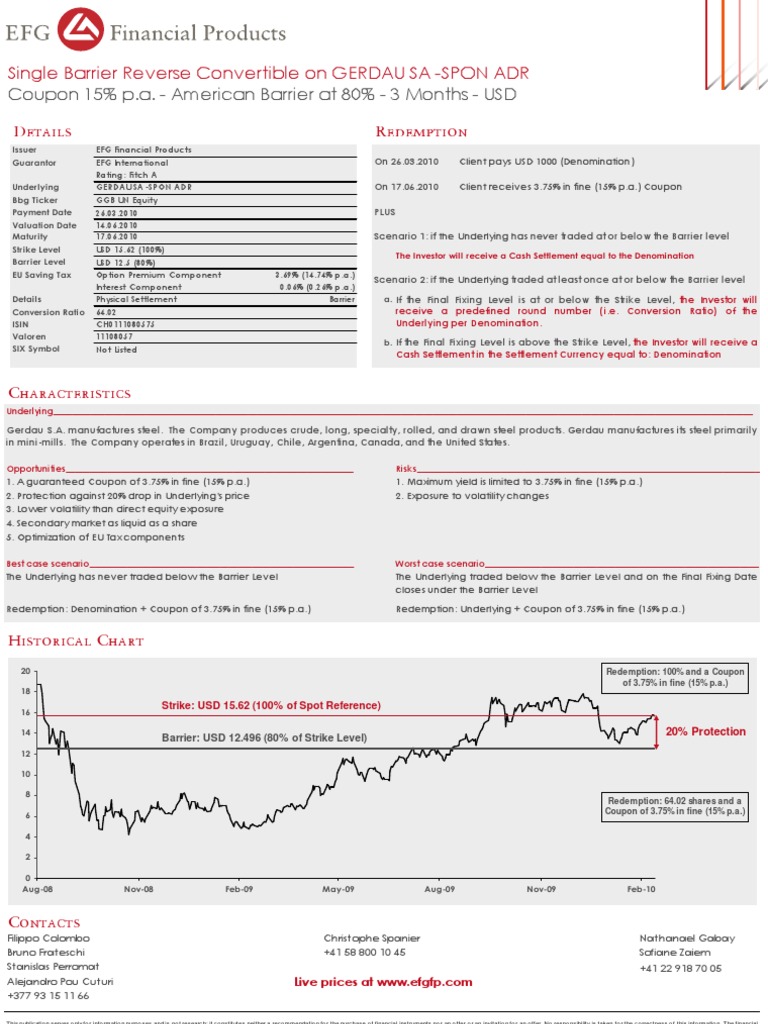 Single Barrier Reverse Convertible On GERDAU SA | PDF | United States ...