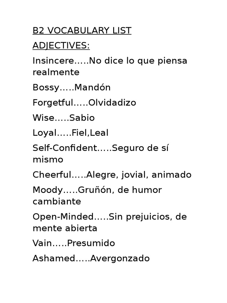 b2 Vocabulary List | PDF