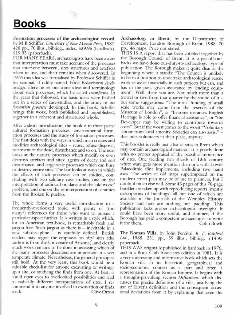 Formation Processes of the Archaeological Record: Insights into Sites ...