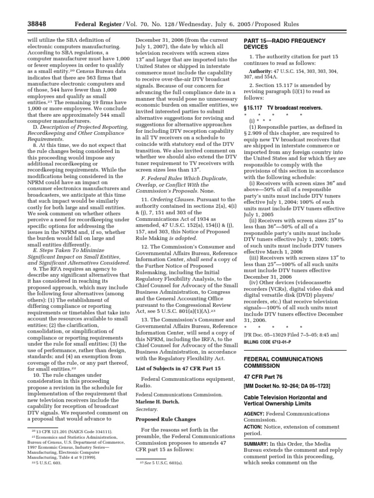 Proposed Rule: Radio Frequency Devices: Cable Television Horizontal and ... Proposed Rule: Radio Frequency Devices: Cable Television Horizontal and ...