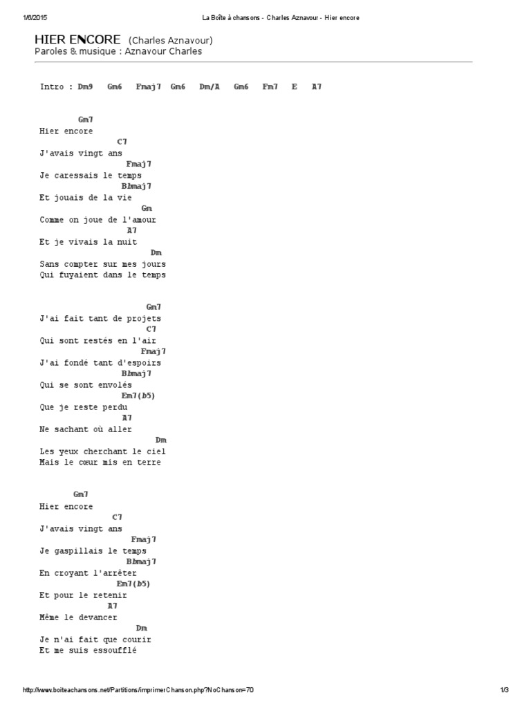La Boîte À Chansons - Charles Aznavour - Hier Encore | PDF