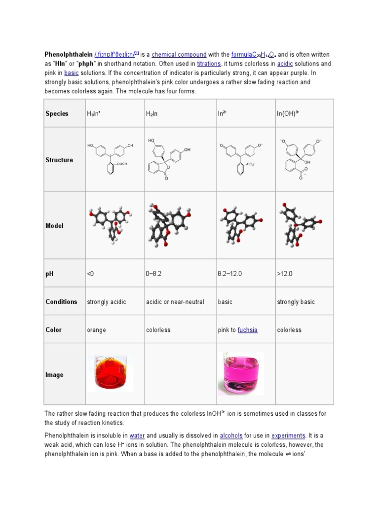 Phenolphthalein indicator turns pink in bases | PDF | Analytical ...
