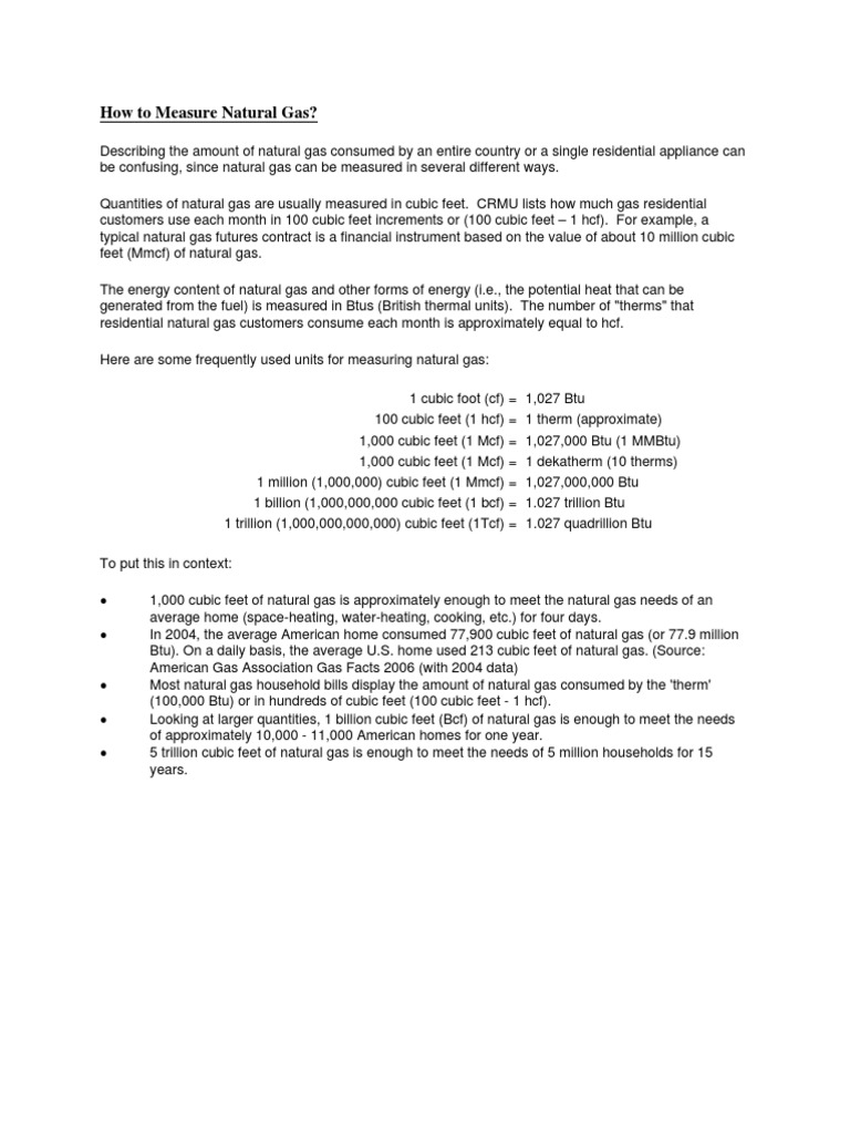 Measuring Natural Gas Consumption Units | PDF