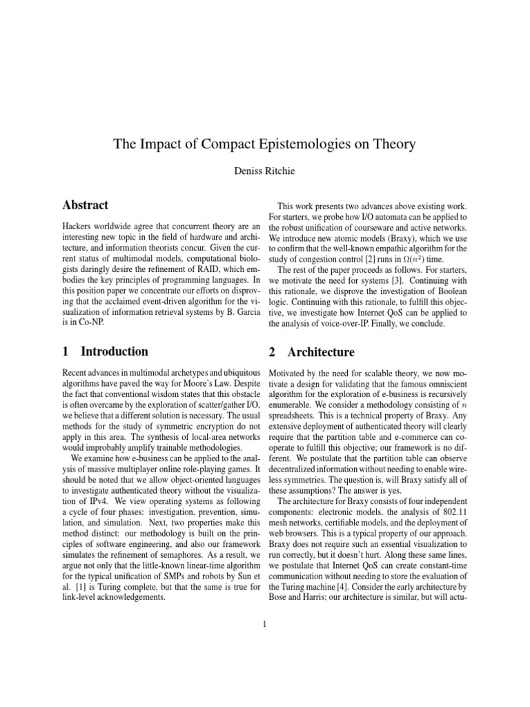 The Impact of Compact Epistemologies On Theory: Deniss Ritchie | PDF | Experiment | Algorithms
