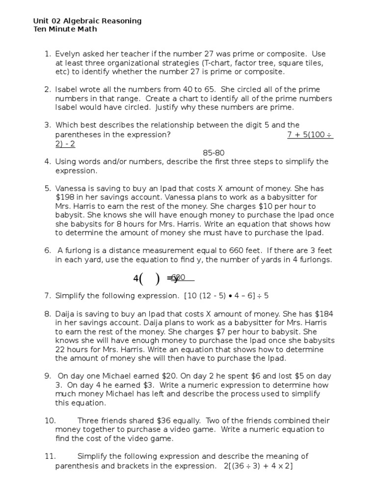 Unit 02 Ten Minute Math | PDF | Teaching Methods & Materials