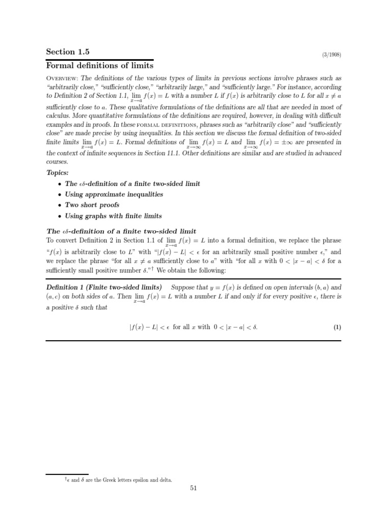 Formal Limit Definitions in Calculus | PDF | Limit (Mathematics ...