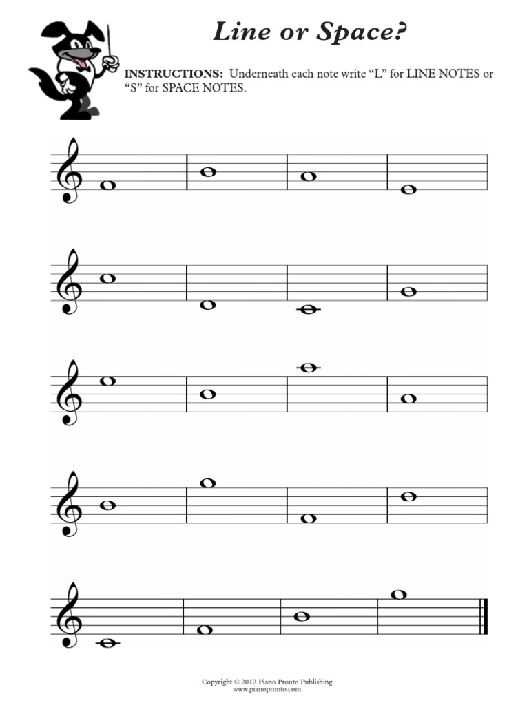 "S" For Space Notes.: INSTRUCTIONS: Underneath Each Note Write "L" For ...
