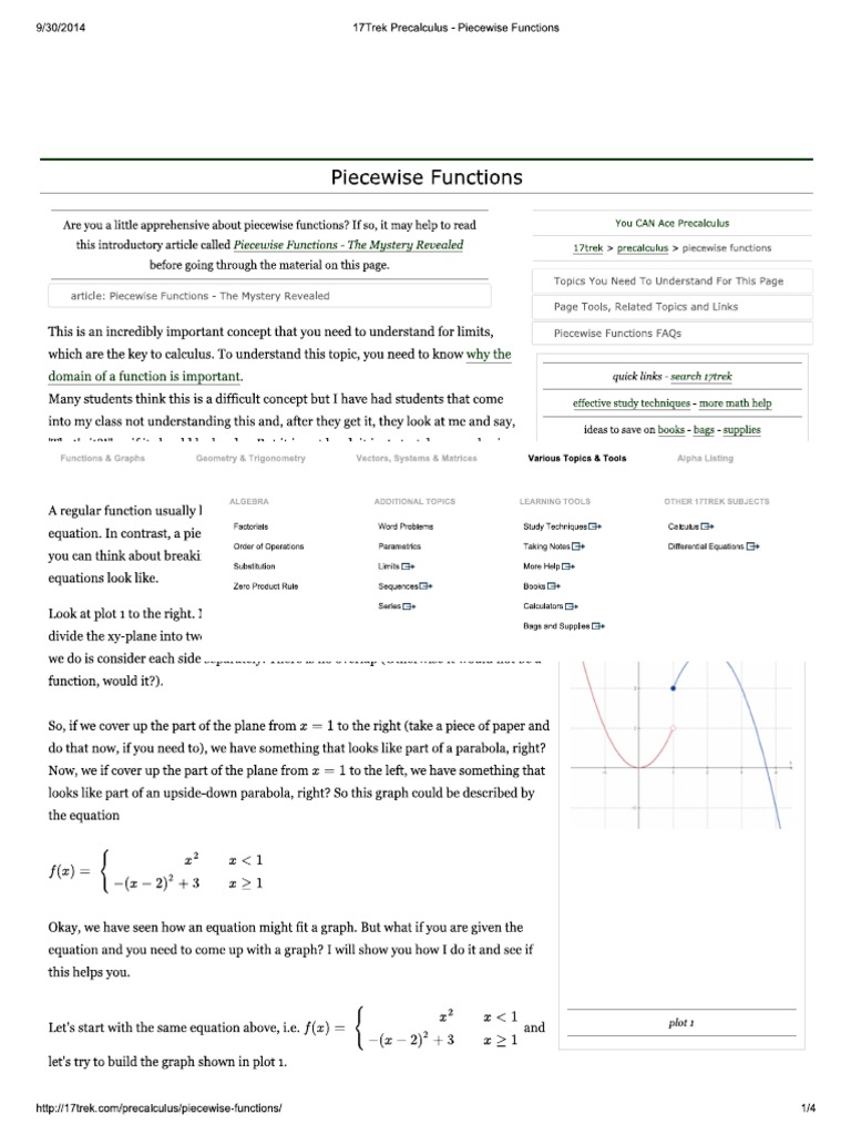 17trek Precalculus - Piecewise Functions | PDF | Functions And Mappings ...
