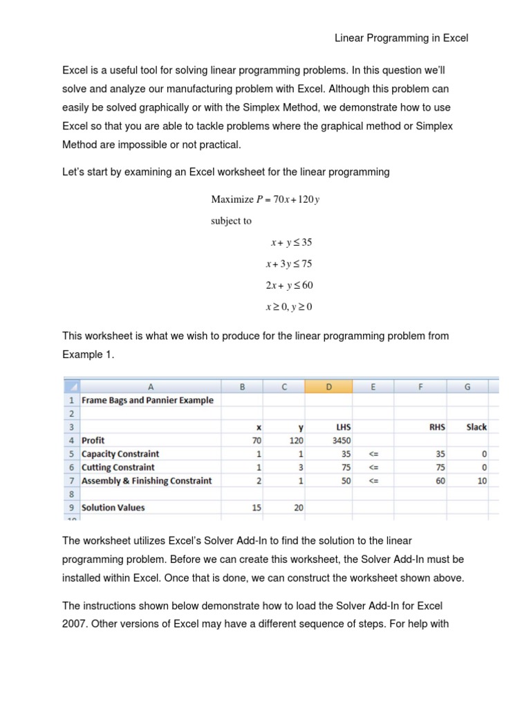 Simplex Excel | PDF | Linear Programming | Microsoft Excel