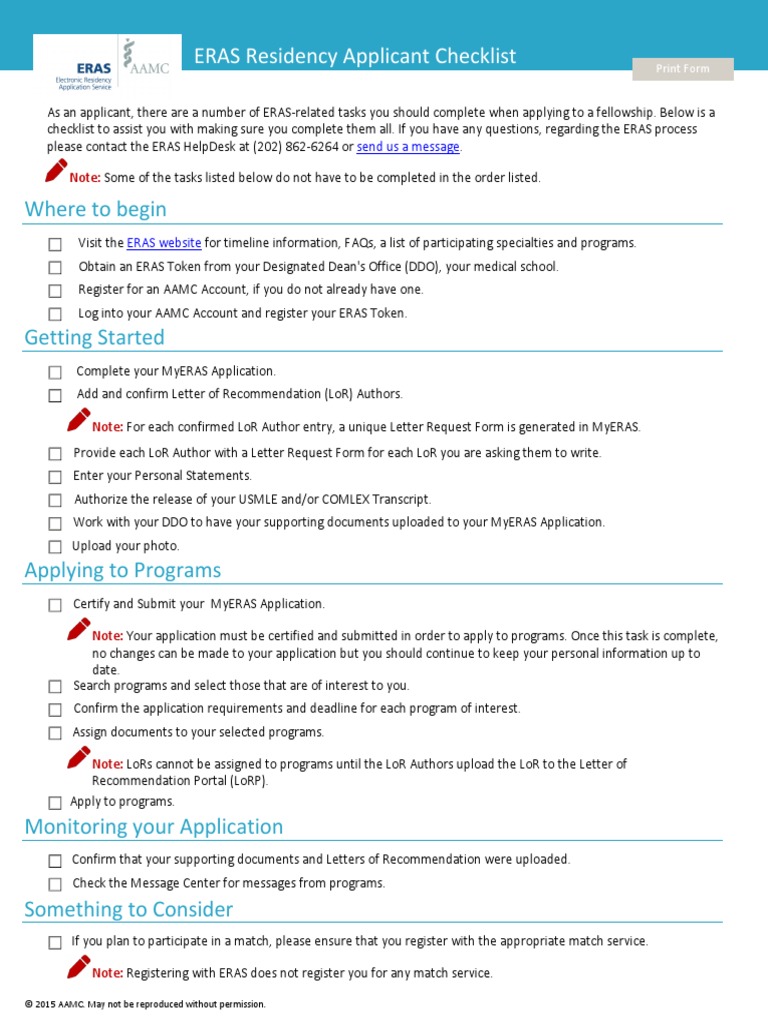 ERAS Residency Applicant Checklist: Where To Begin | PDF