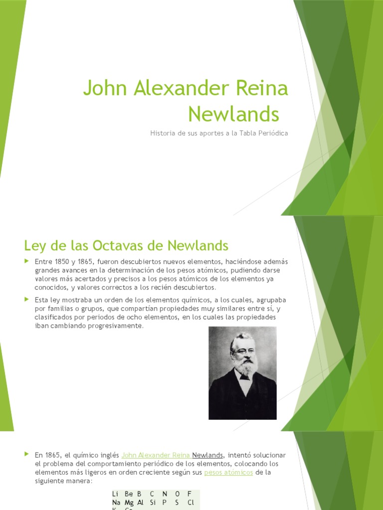 Exposición John Alexander Reina Newlands | PDF | Tabla periódica | Conjuntos de elementos químicos