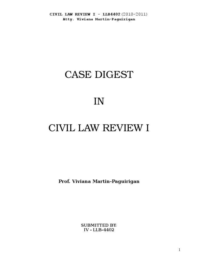 Civil Law Case Digest Overview | PDF | Divorce | Supreme Courts