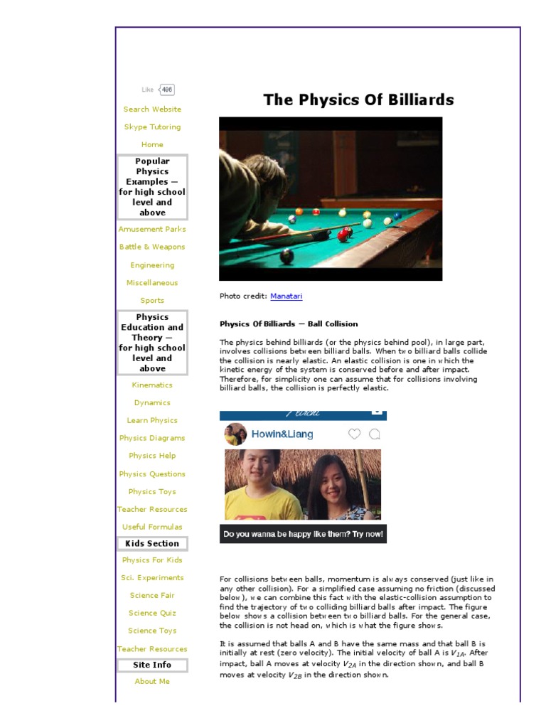Physics of Billiards | PDF | Collision | Friction