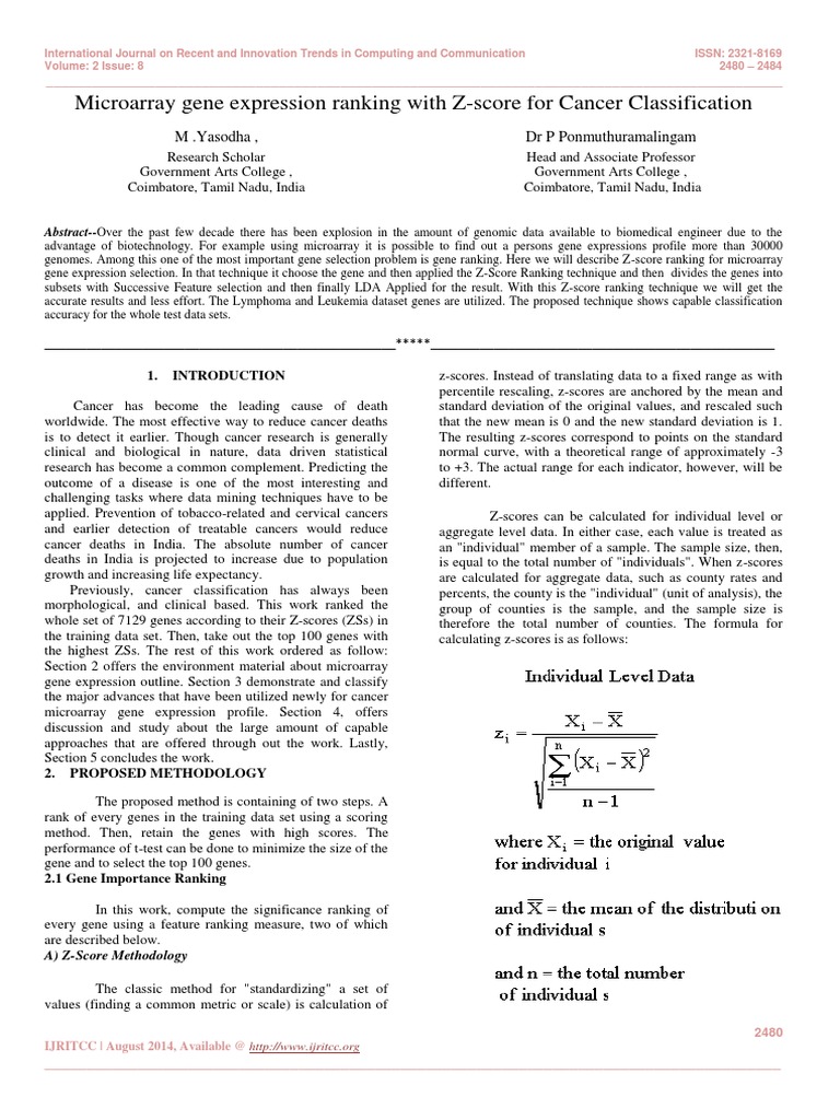 Microarray Gene Expression Ranking With Z Score For Cancer Classification Pdf Dna Microarray