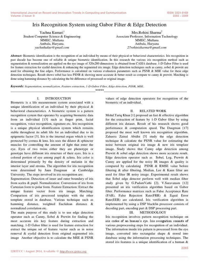 Iris Recognition System Using Gabor Filter And Edge Detection Pdf Image Segmentation Digital