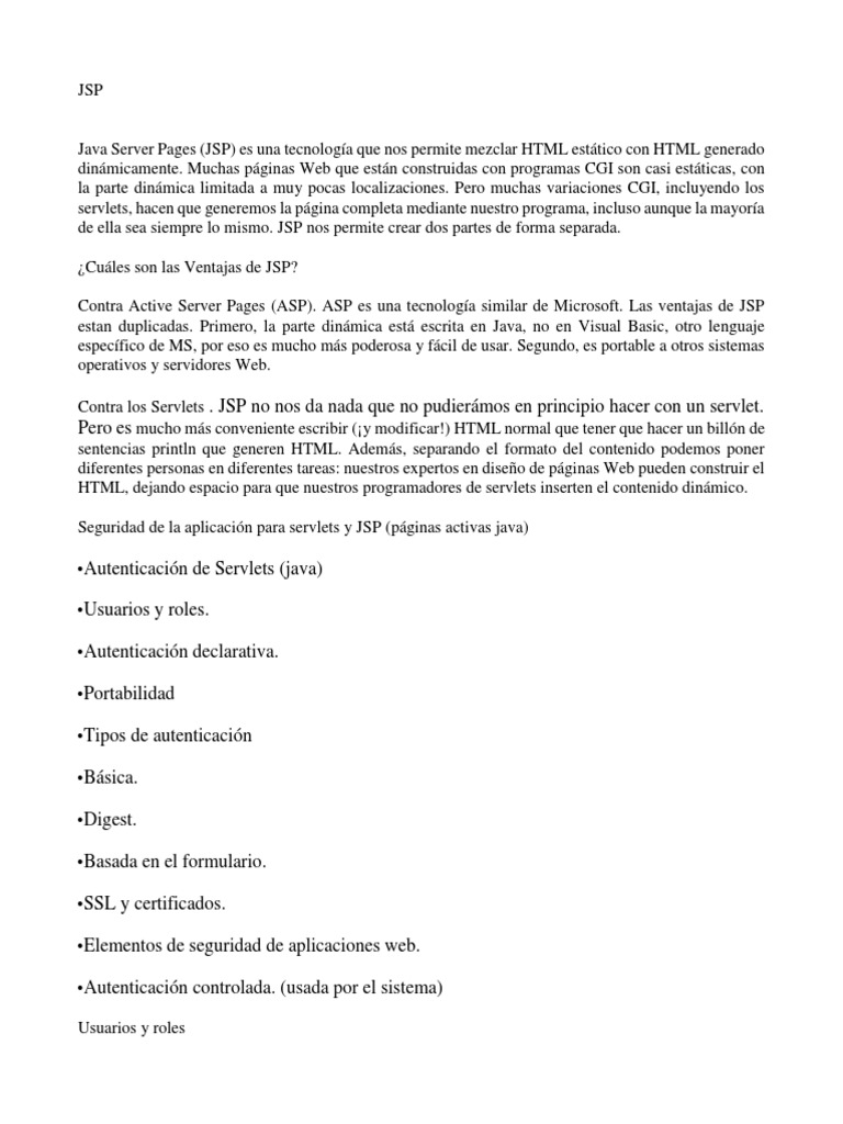 Jsp Seguridad Pdf Páginas Del Servidor Java Servlet Java 