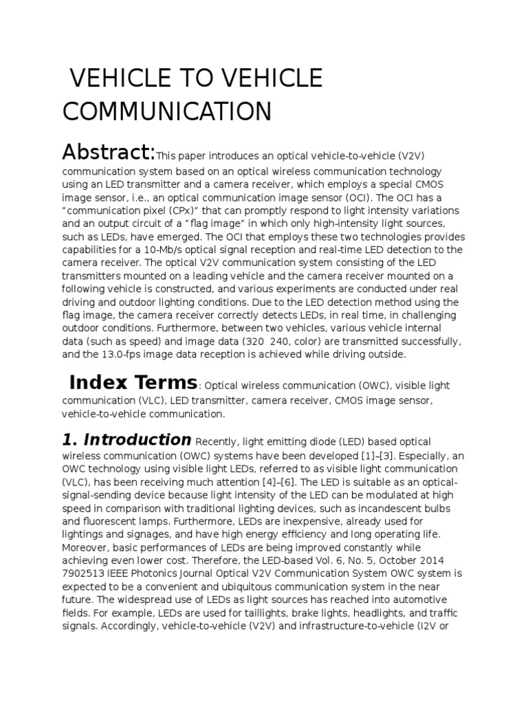 Vehicle To Vehicle Communication | PDF | Light Emitting Diode ...