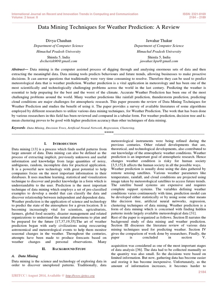 Data Mining Techniques For Weather Prediction A Review | PDF ...