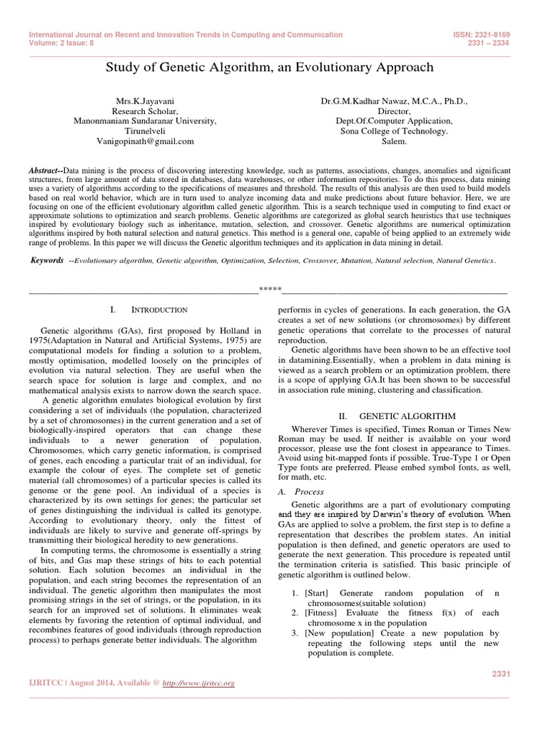 Study of Genetic Algorithm An Evolutionary Approach | PDF | Genetic Algorithm | Natural Selection