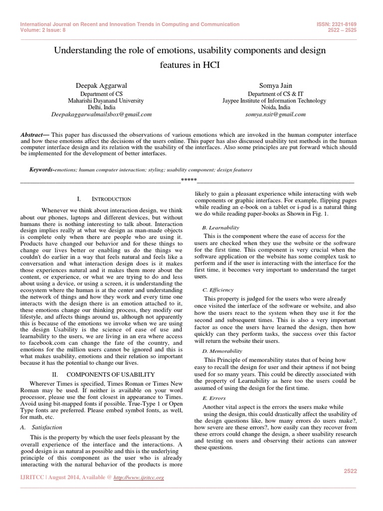 Understanding The Role of Emotions Usability Components and Design ...
