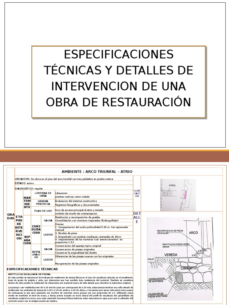 Especificaciones Técnicas y Detalles de Intervencion de Una Obra de Restauración | PDF | Diseño ...