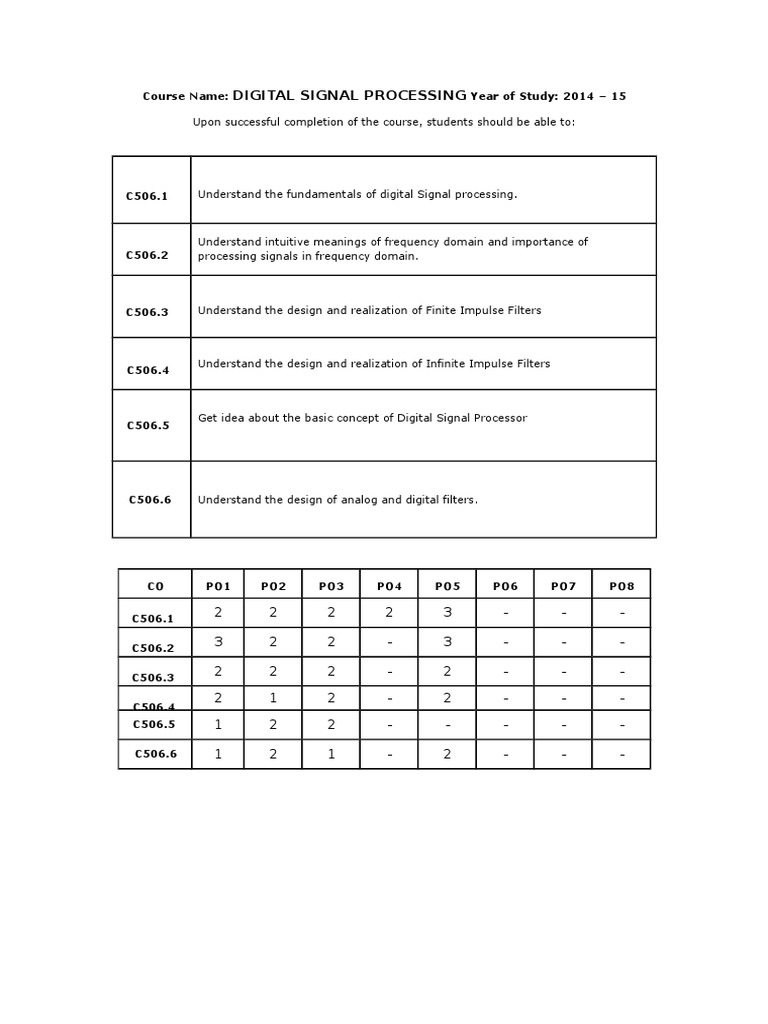 Digital Signal Processing Course Overview | PDF