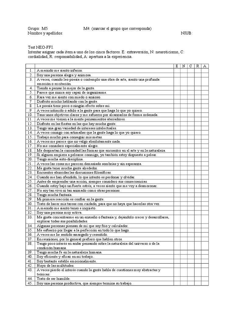 Neo Ffi | PDF | Conceptos psicologicos | Sicología