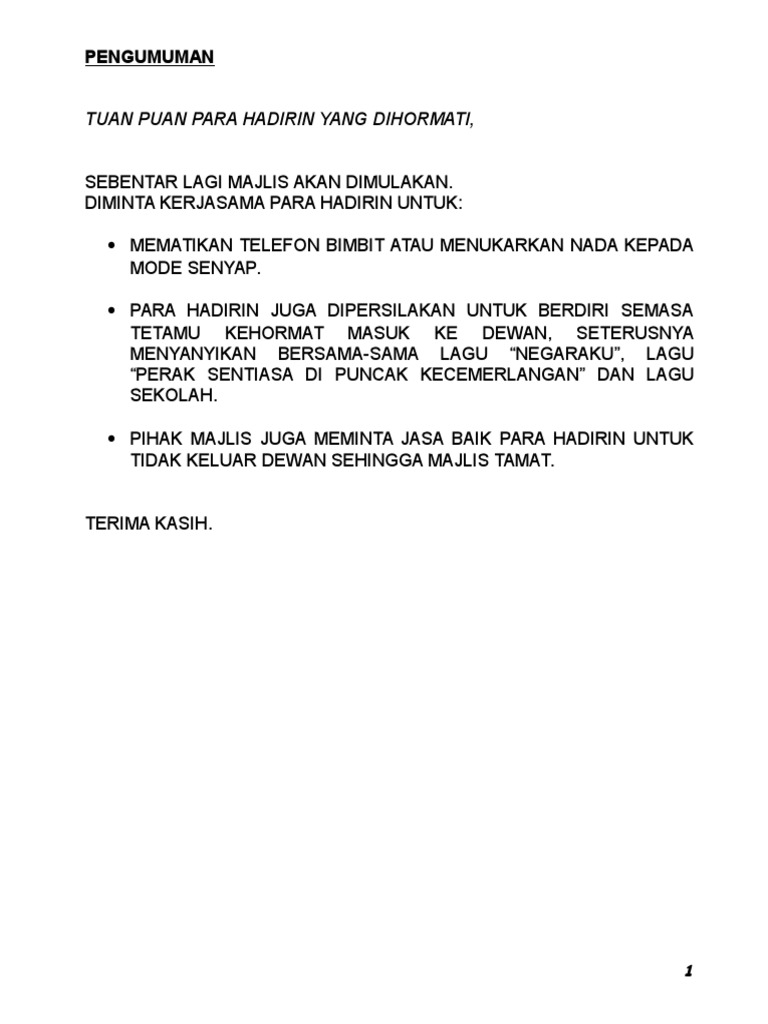 Contoh Skrip MC / Pengacara Hari Anugerah Kokurikulum | PDF