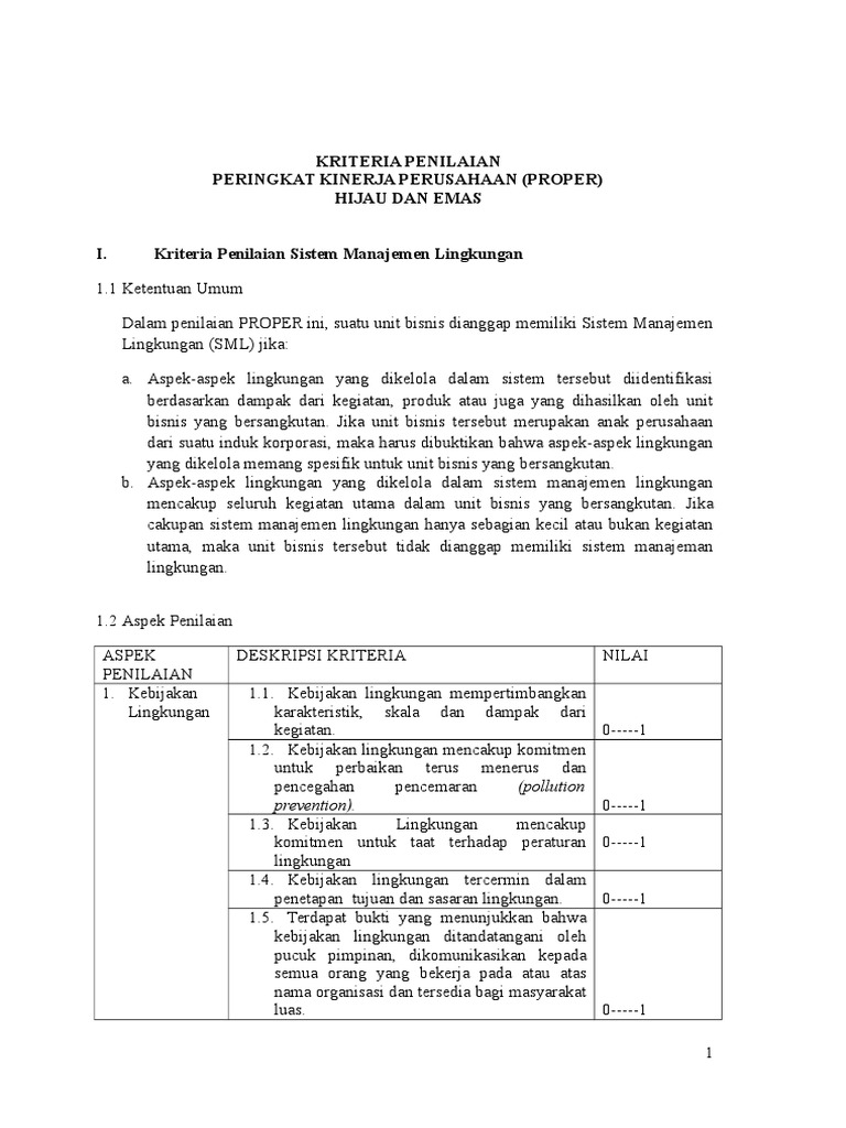Kriteria Penilaian PROPER Hijau & Emas | PDF | Bisnis