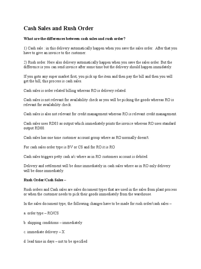 Cash Sales vs. Rush Order Explained | PDF | Invoice | Business