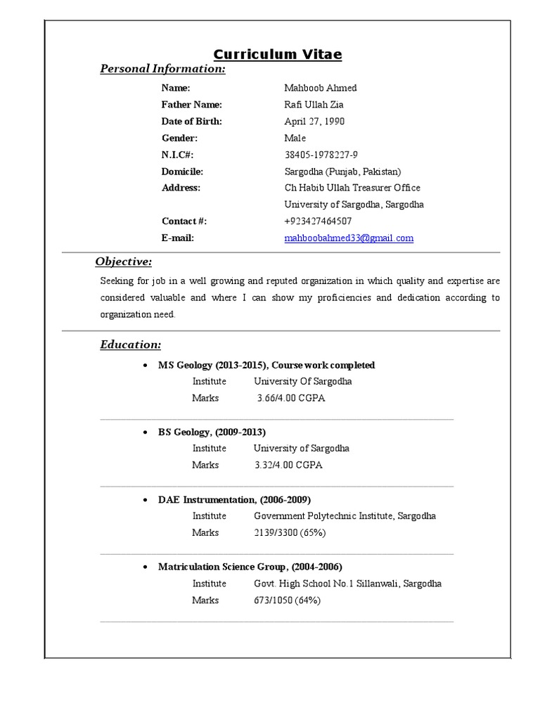 CV (Mahboob) 1 PDF | PDF | Hydrocarbon Exploration | Petroleum Reservoir