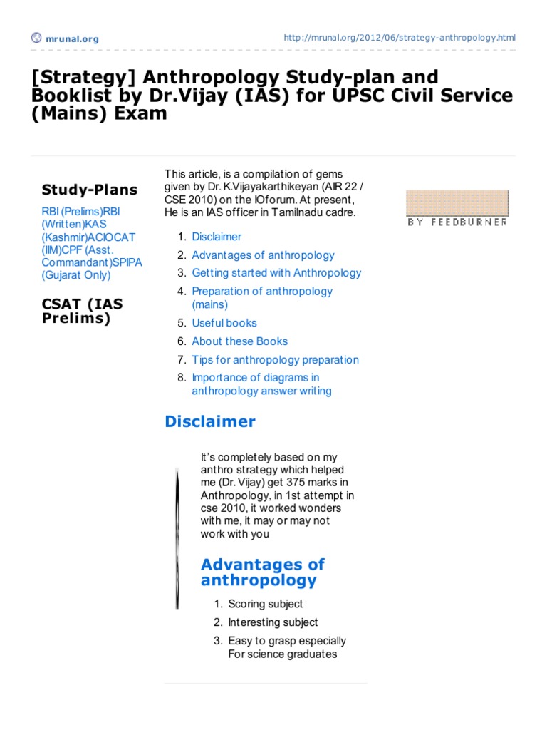 Strategy Anthropology Studyplan and Booklist by DrVijay IAS For UPSC ... Strategy Anthropology Studyplan and Booklist by DrVijay IAS For UPSC ...