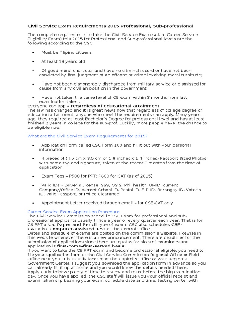 Civil Service Exam Requirements 2015 | PDF | Civil Service | Test ...