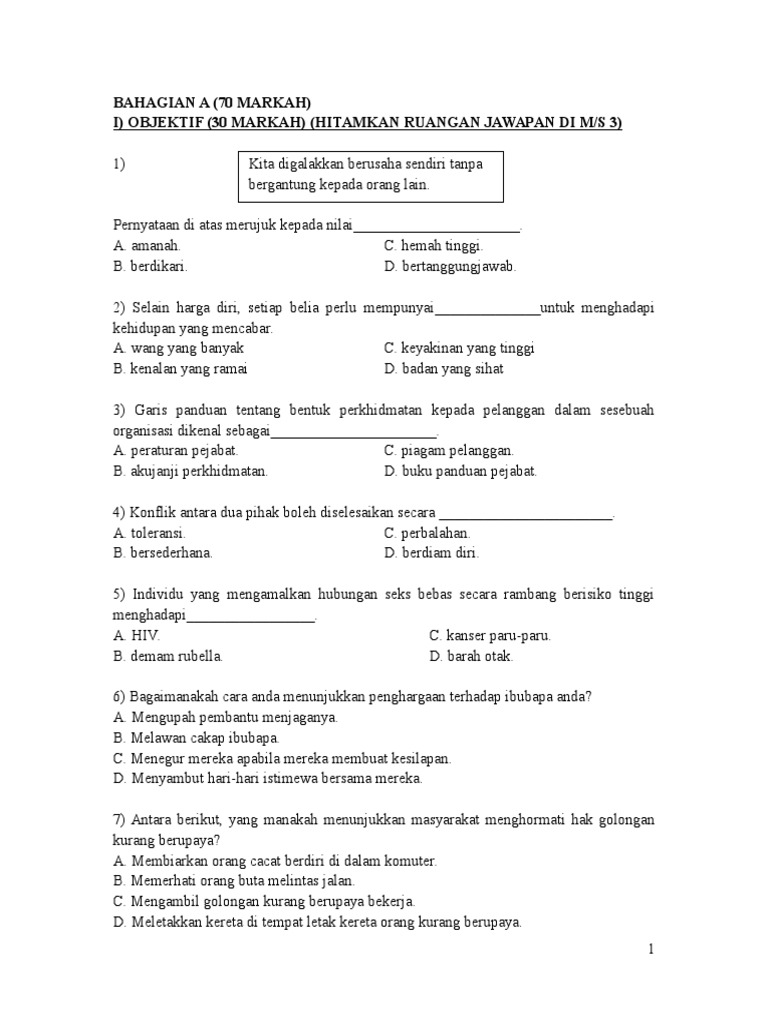 Latihan Pendidikan Moral Tingkatan 3 | PDF