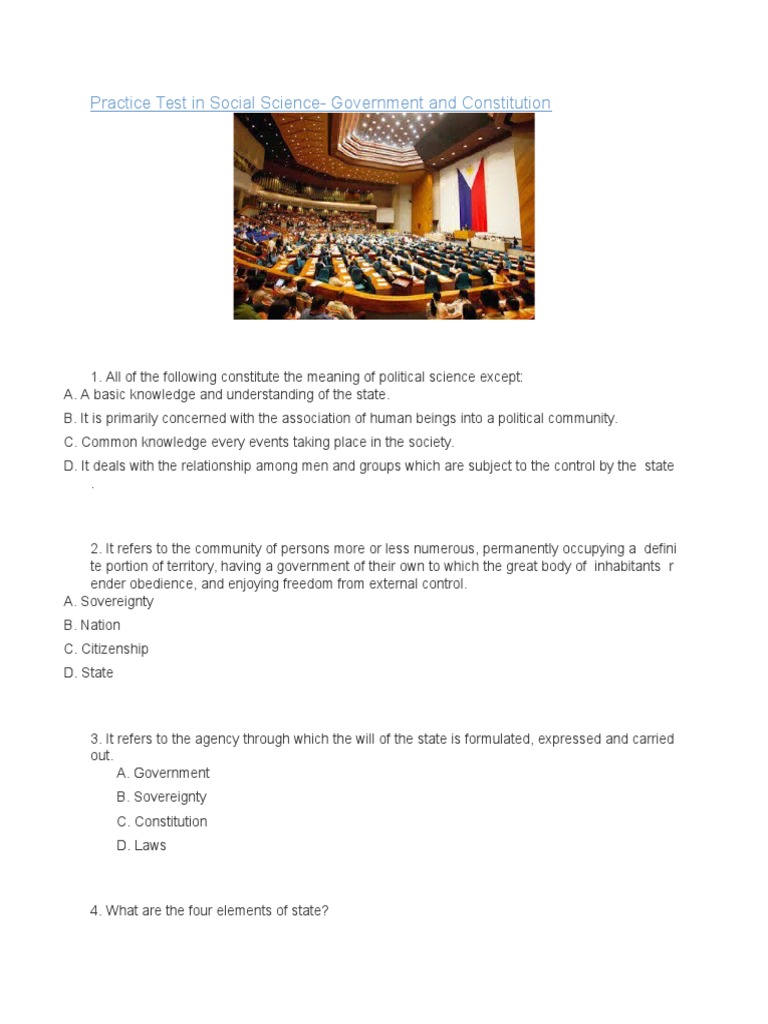Practice Test in Social Science | PDF | Sovereignty | Constitution