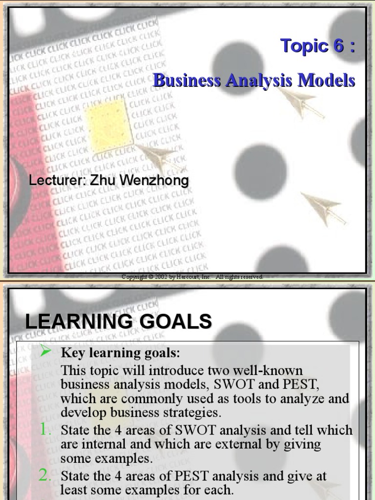 Topic 6: Business Analysis Models | PDF | Swot Analysis | Strategic ...