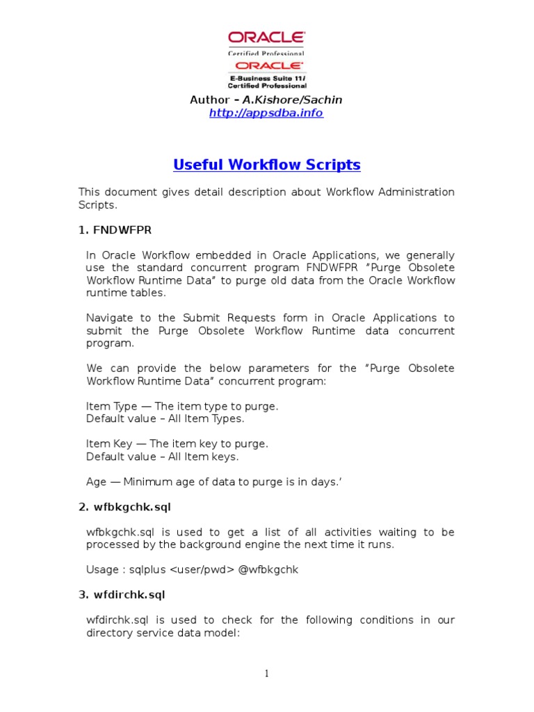 A Guide to Useful Oracle Workflow Administration Scripts | PDF | Sql | Oracle Database