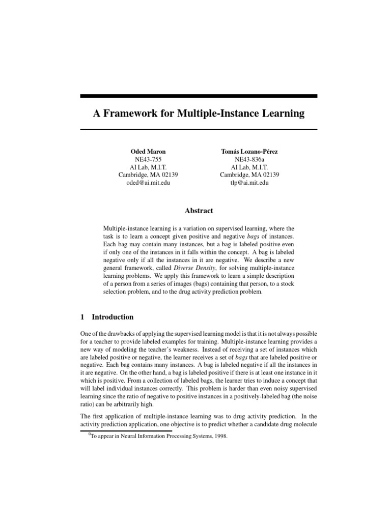 1 - A Framework For Multiple-Instance Learning (Diverse Density) | PDF | Maxima And Minima ...