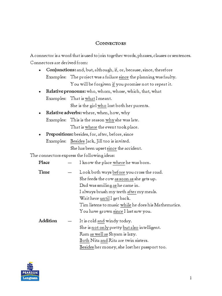 Conjunctions: And, But, Although, If, Or, Because, Since, Therefore ...