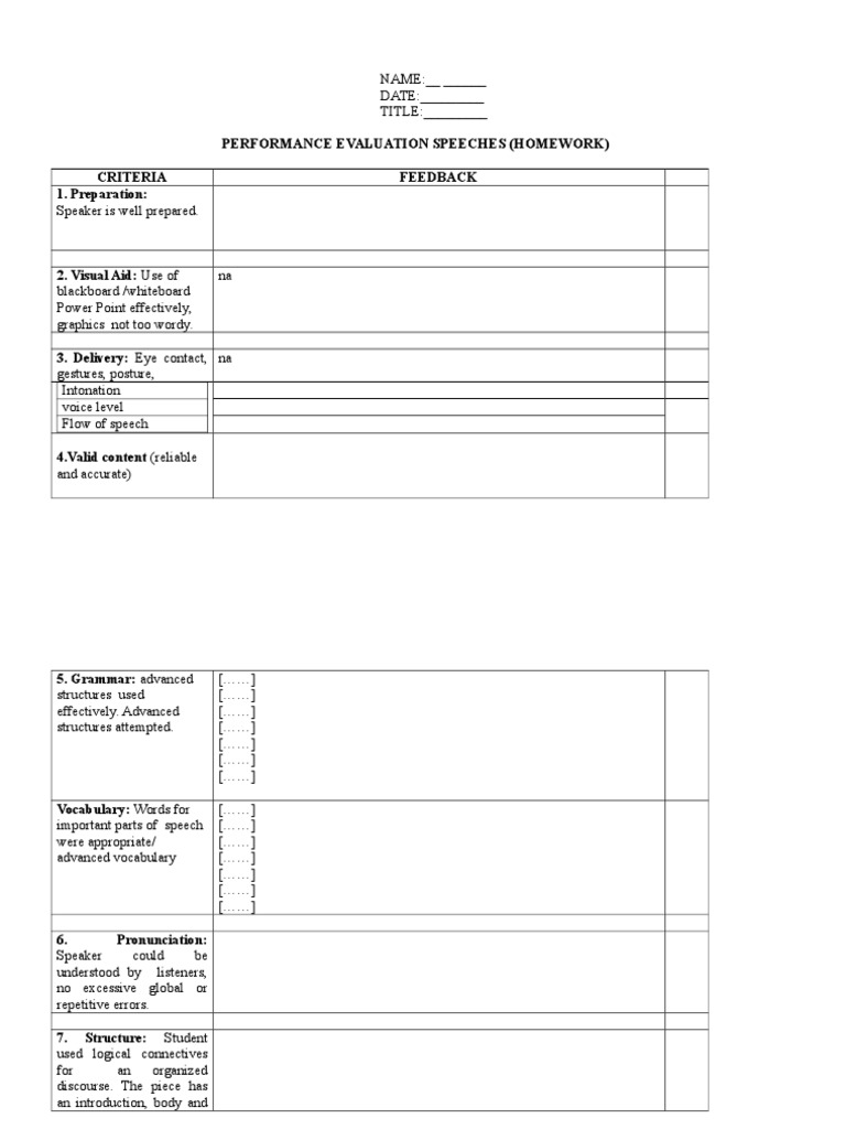 Student Speech Evaluation Guide | PDF